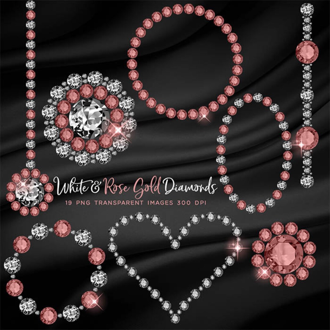 Luxury White & Rose Gold Diamonds Clip Art Sparkly Bling Gemstone 19 ...