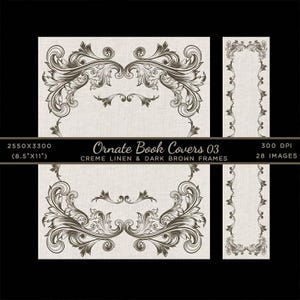 Ornate Book Covers With Spine Vol 3 Creme Linen & Dark Brown Frames ...