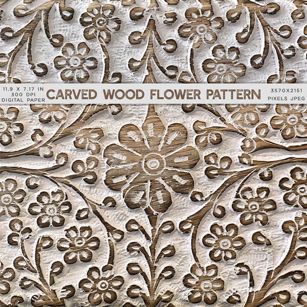 Carved Wood Flower Pattern Background Texture Digital Paper for Text ...