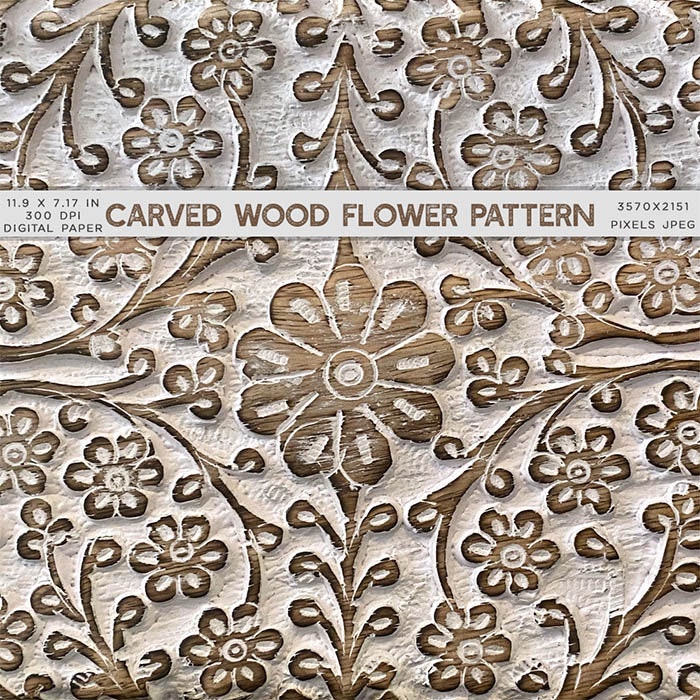 Carved Wood Flower Pattern Background Texture Digital Paper - Etsy