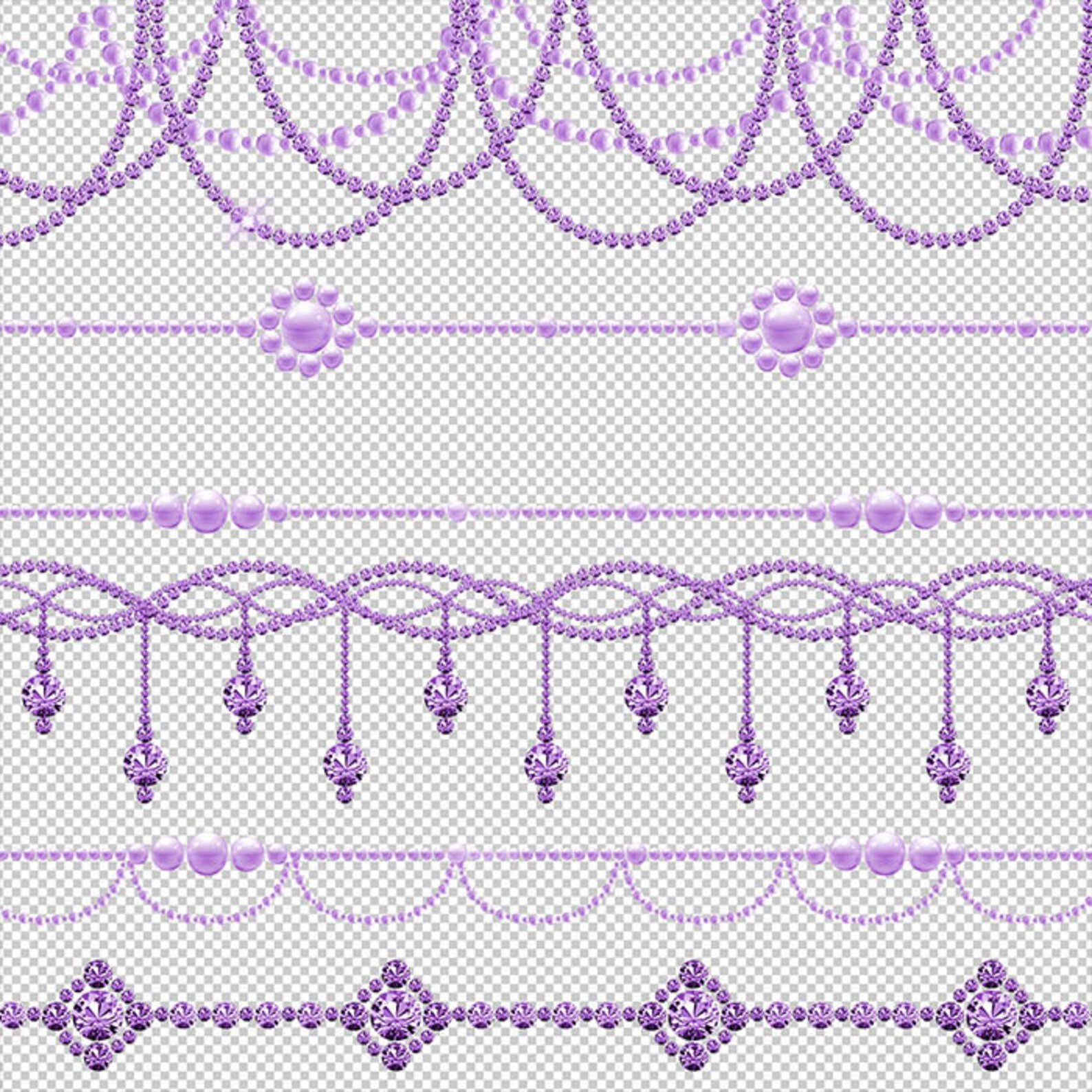 Luxury Diamonds & Pearls Borders Purple Clip Art Gemstone - 25 PNG ...