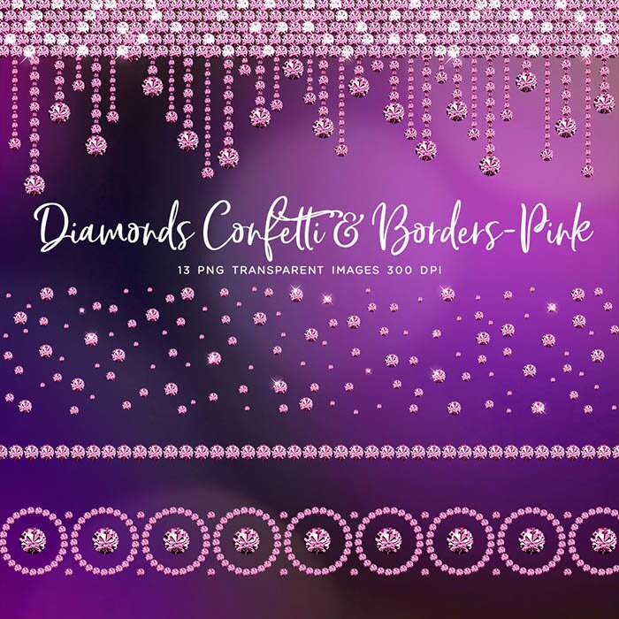 Diamonds Confetti & Borders Pink Clip Art Gemstone 13 PNG - Etsy