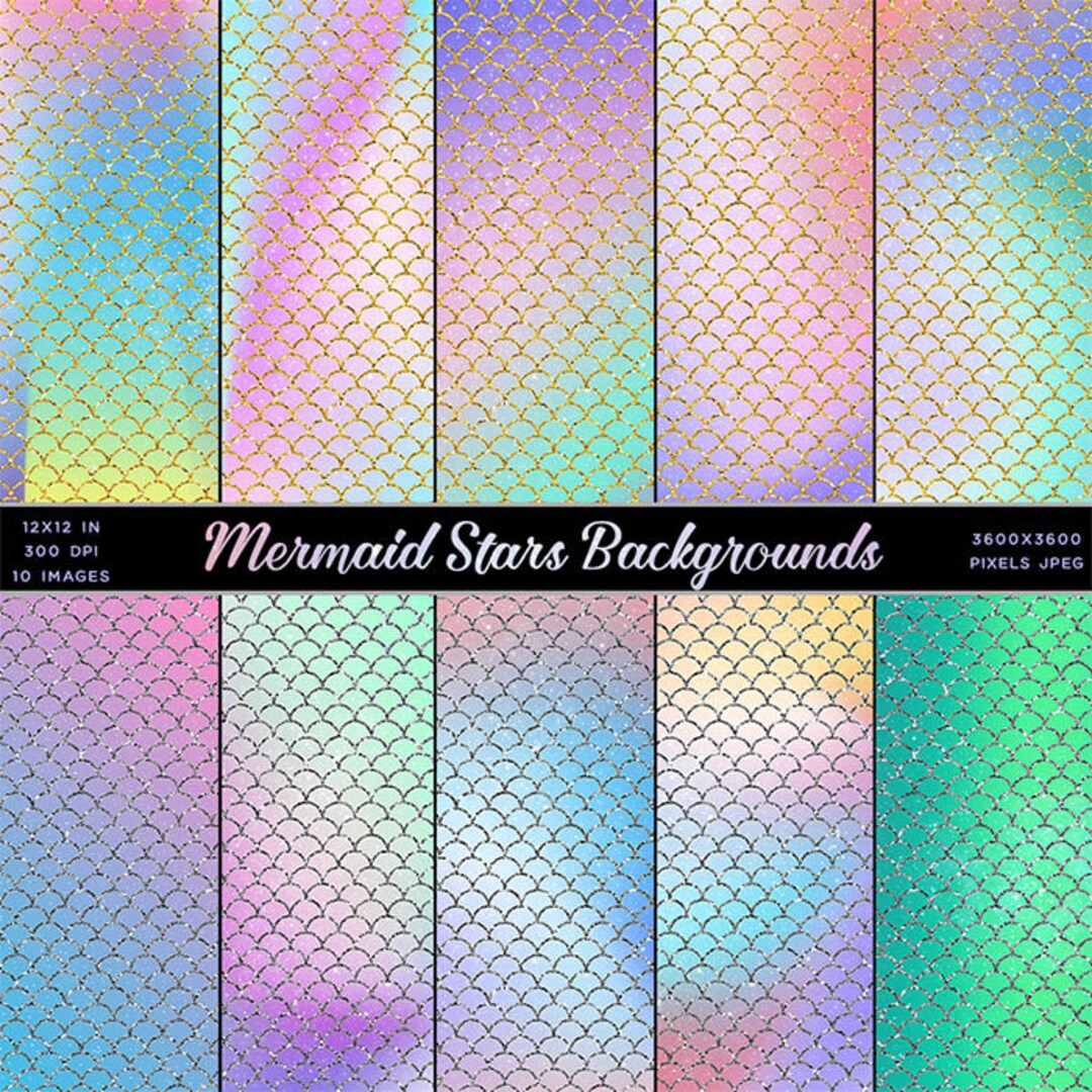 Mermaid Stars Backgrounds Glitter Texture Digital Paper - 10 High ...