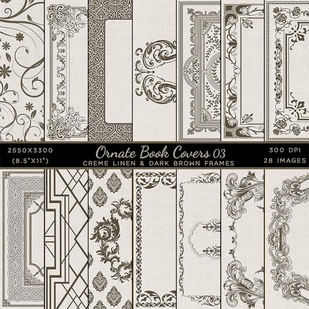 Ornate Book Covers With Spine Vol 3 Creme Linen & Dark Brown Frames ...