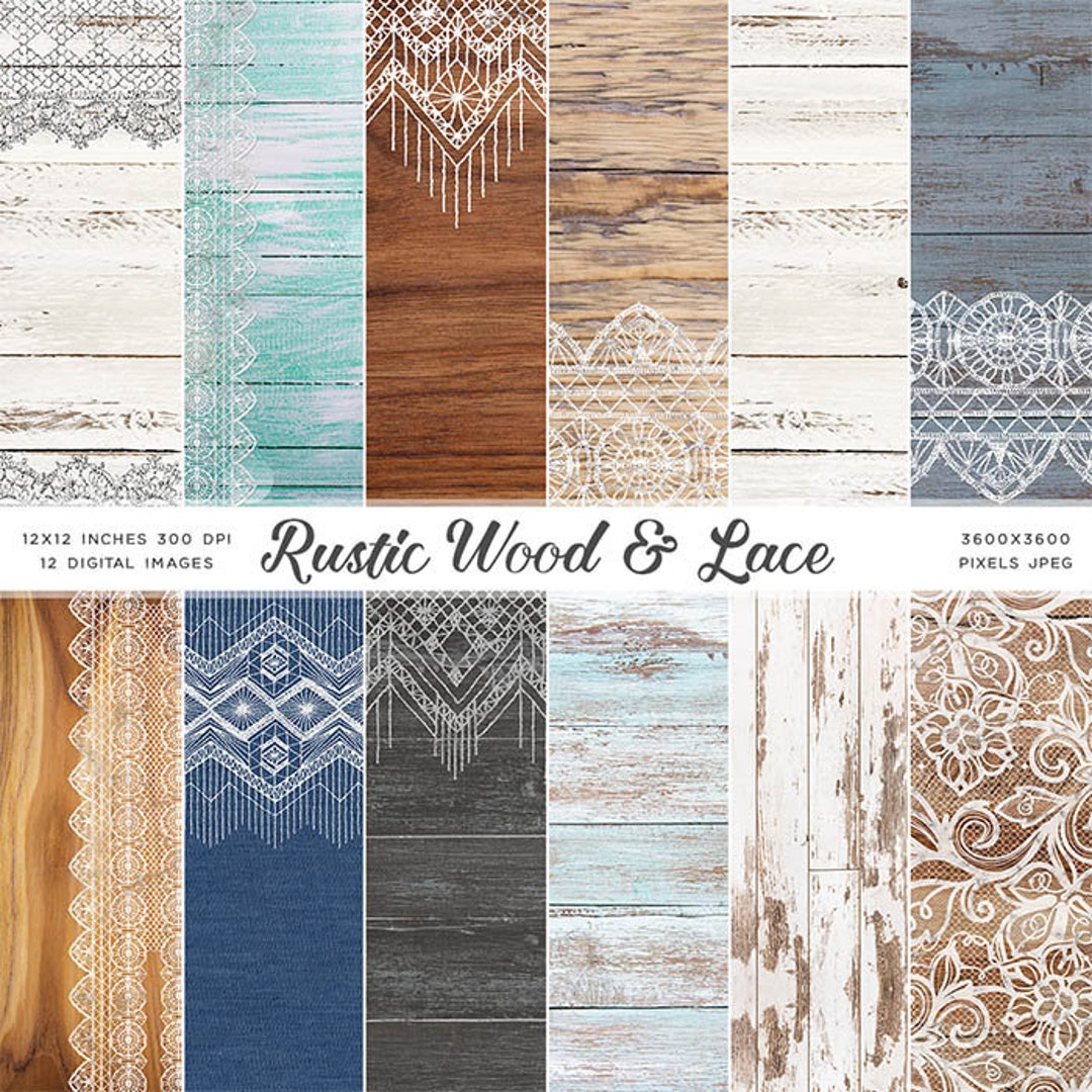 Rustic Wood and Lace 1 Digital Paper - Backgrounds Instant Download ...