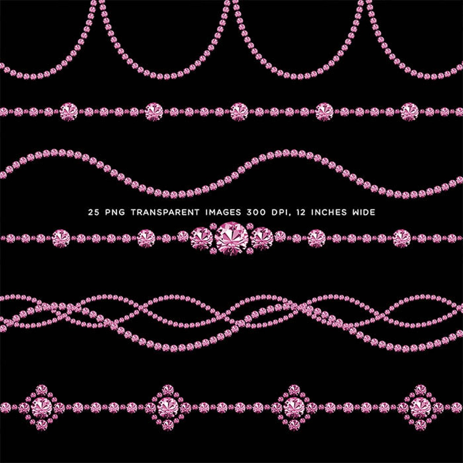 Luxury Diamonds & Pearls Borders Pink Clip Art Gemstone 25 - Etsy