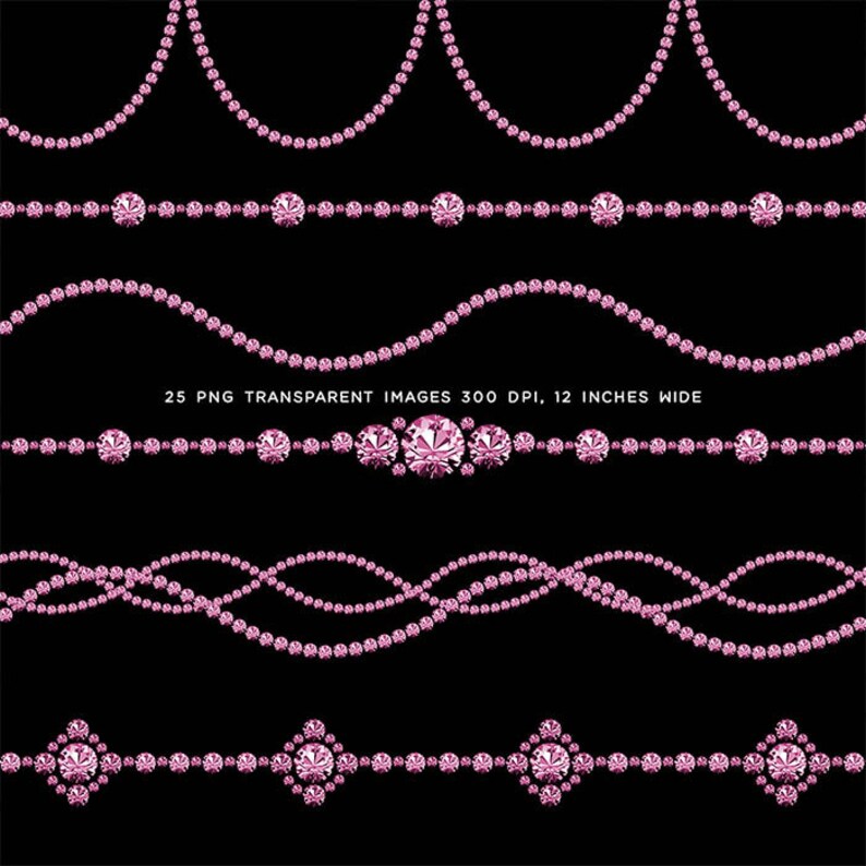 Luxury Diamonds & Pearls Borders Pink Clip Art Gemstone - 25 PNG ...