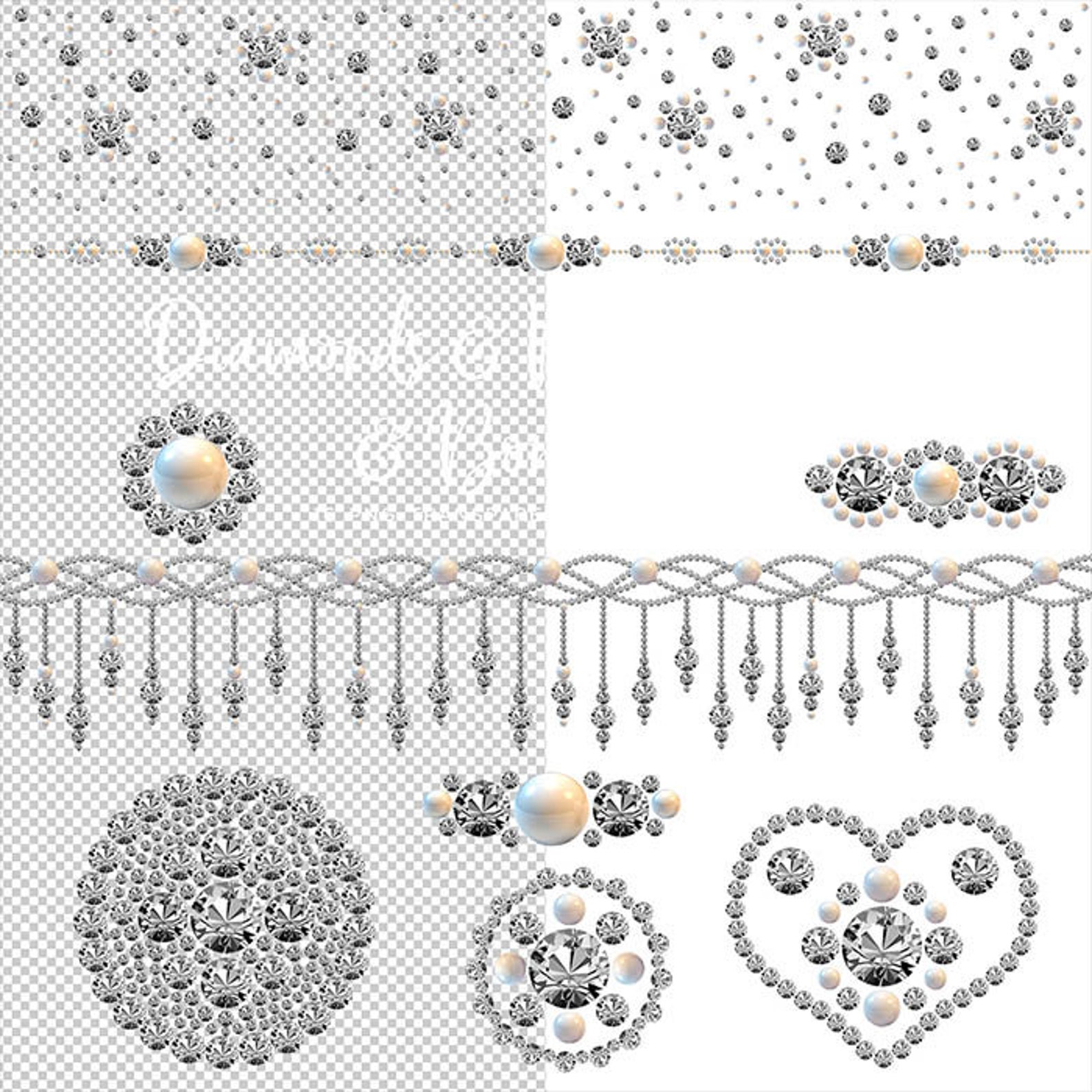 Diamonds and Pearls Jewelry & Borders 03 Clip Art Gemstone - 16 PNG ...