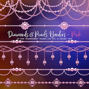 Luxury Diamonds & Pearls Borders Pink Clip Art Gemstone - 25 PNG ...