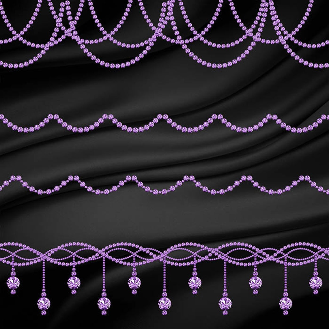 Luxury Diamonds & Pearls Borders Purple Clip Art Gemstone - 25 PNG ...