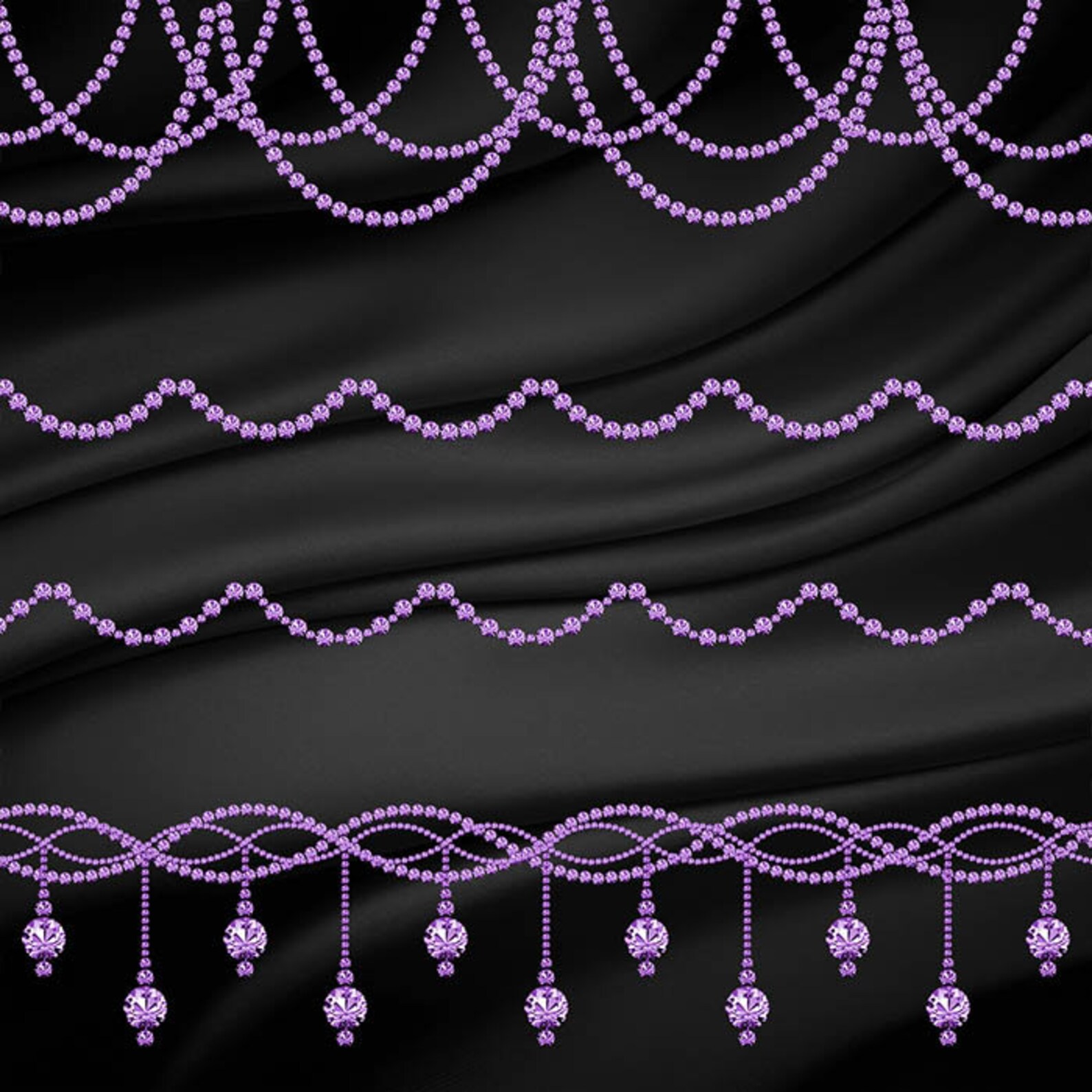 Luxury Diamonds & Pearls Borders Purple Clip Art Gemstone - 25 PNG ...