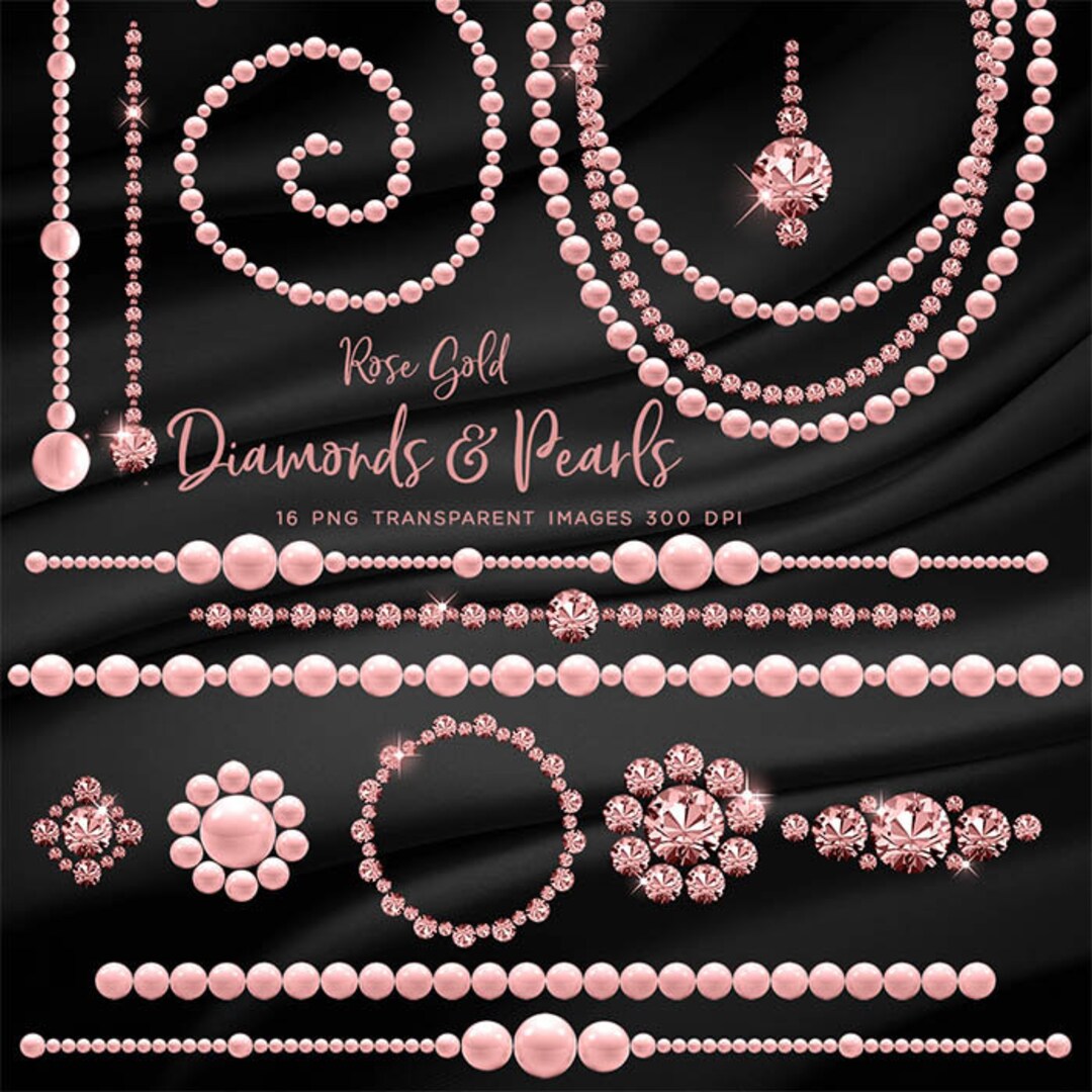 Luxury Diamonds & Pearls Rose Gold Color Clip Art Gemstone - 16 PNG ...