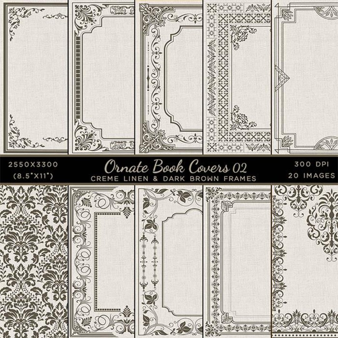 Ornate Book Covers With Spine Vol 2 Creme Linen & Dark Brown Frames ...
