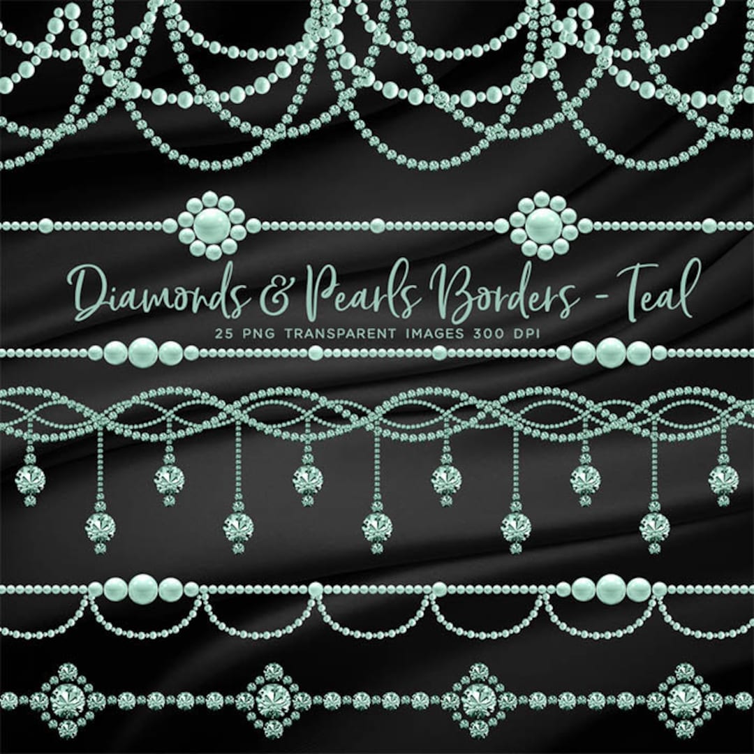 Luxury Diamonds & Pearls Borders Teal Clip Art Gemstone - 25 PNG ...