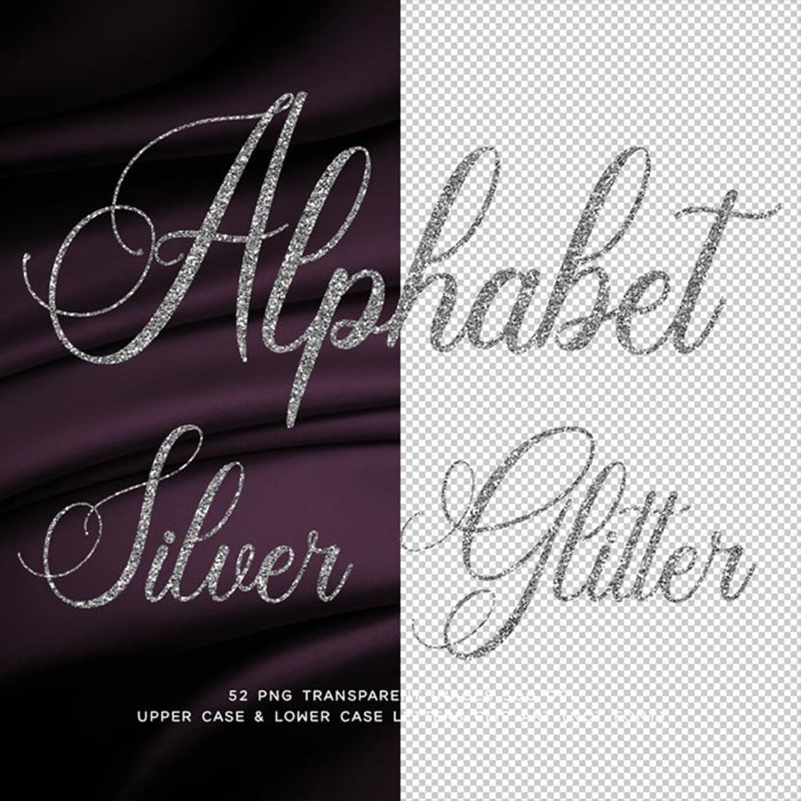 Letters Alphabet Script Silver Glitter 01 These Are Clip Art - Etsy