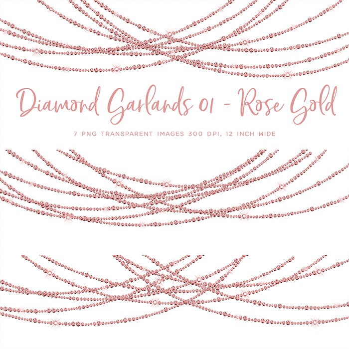Diamond Garlands Rose Gold Clip Art Diamonds Hanging Gemstone - Etsy