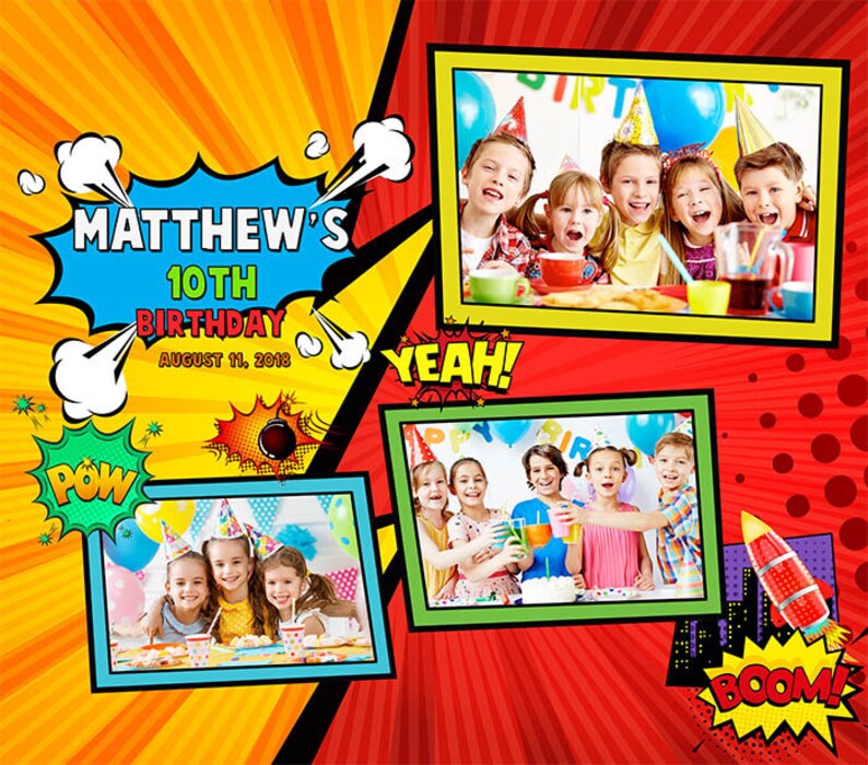 Superhero Kids Birthday Party Photo Collage PNG Sublimation 20 - Etsy