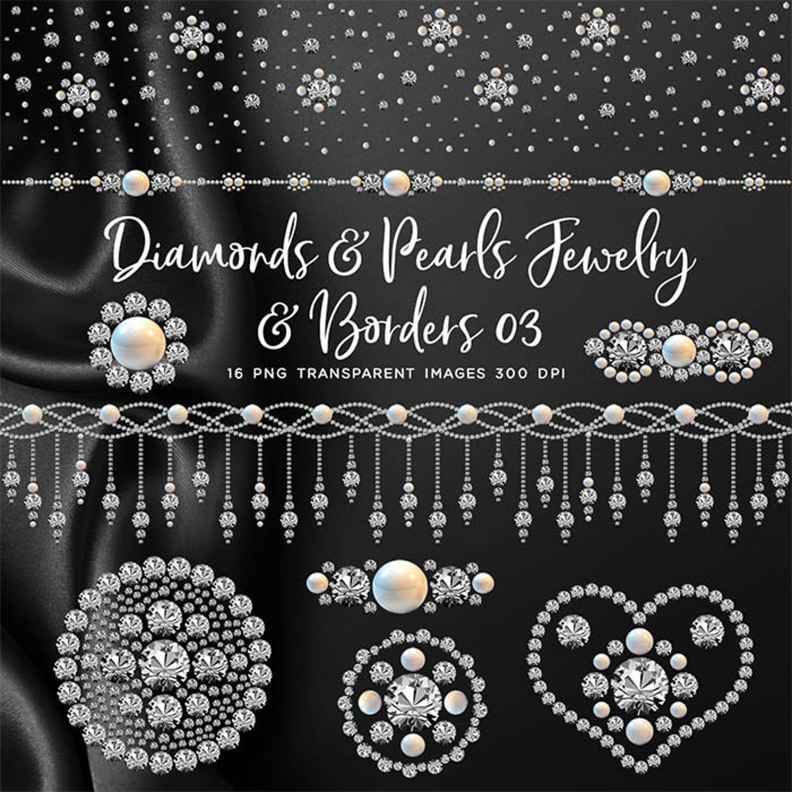 Diamonds and Pearls Jewelry & Borders 03 Clip Art Gemstone - 16 PNG ...