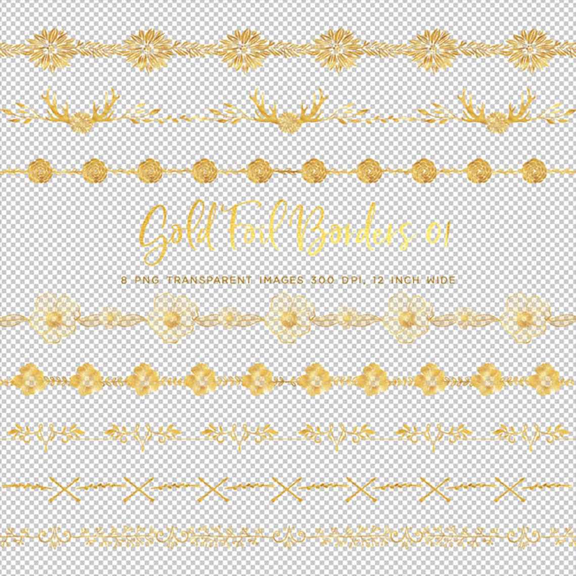 Gold Foil Borders 01 8 PNG Transparent Overlays High - Etsy