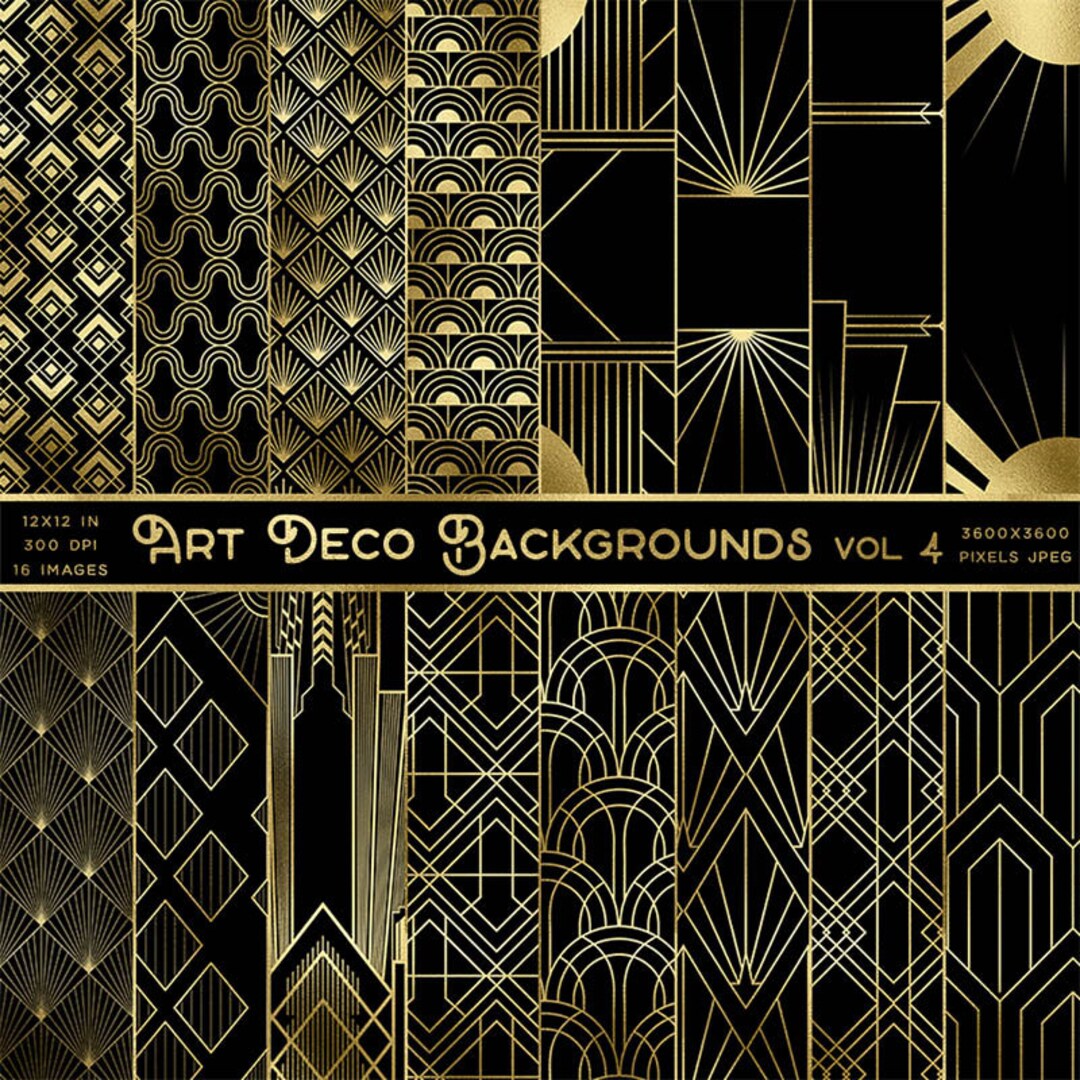 Art Deco Gold and Black Backgrounds Volume 4 - 16 Backgrounds Jpgs High ...