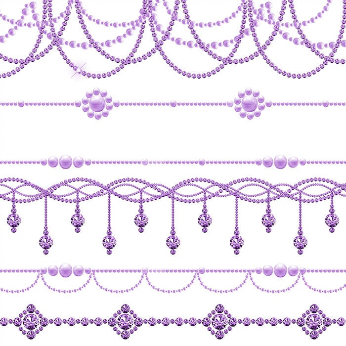 Luxury Diamonds & Pearls Borders Purple Clip Art Gemstone - 25 PNG ...