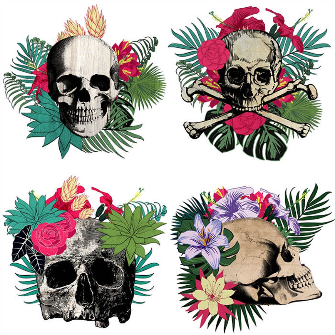 Skull and Flowers 01 4 PNG Transparent Images High - Etsy
