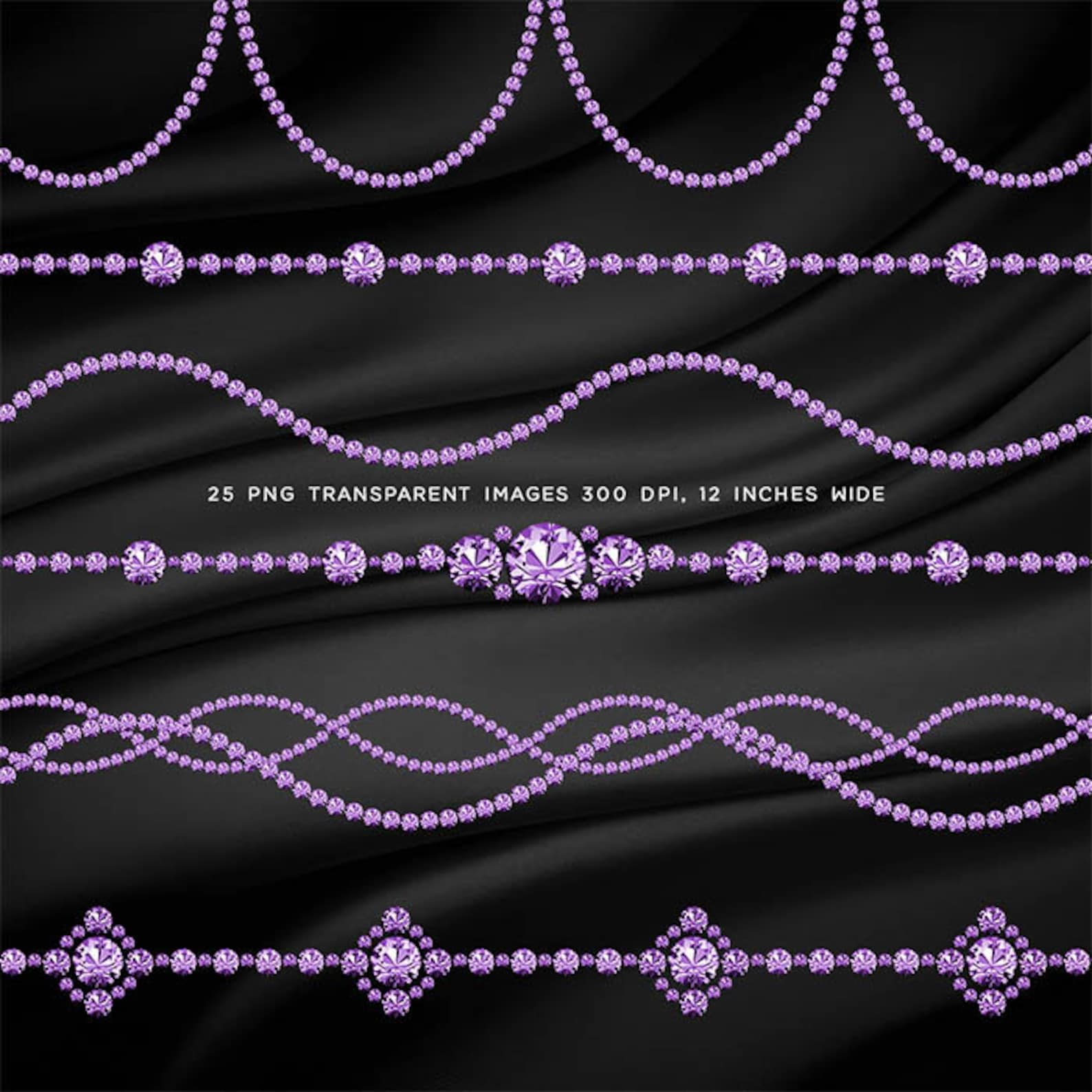Luxury Diamonds & Pearls Borders Purple Clip Art Gemstone - 25 PNG ...