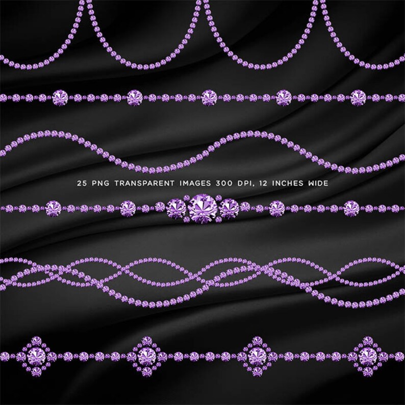 Luxury Diamonds & Pearls Borders Purple Clip Art Gemstone - 25 PNG ...