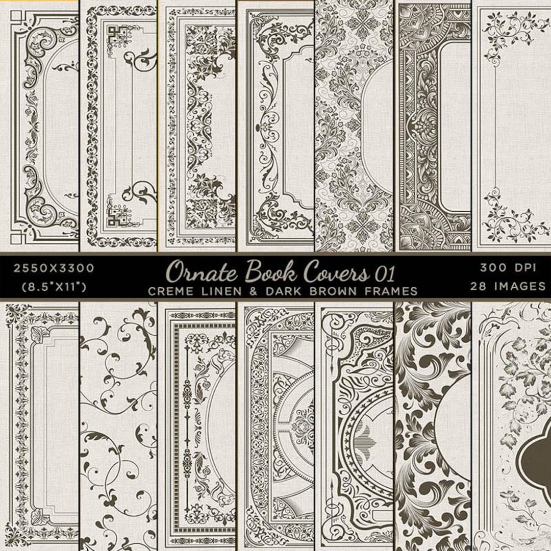 Ornate Book Covers With Spine Vol 1 Creme Linen & Dark Brown Frames ...