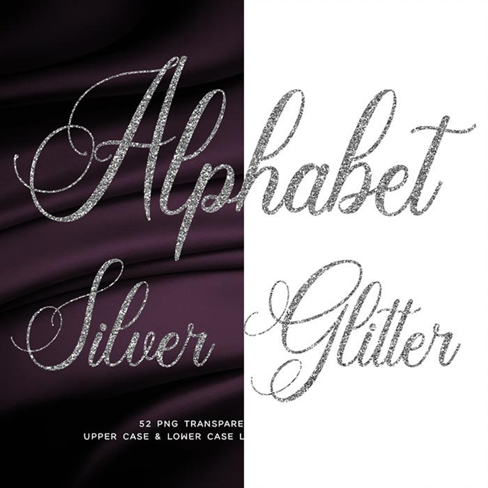 Letters Alphabet Script Silver Glitter 01 - These Are Clip Art NOT Font ...