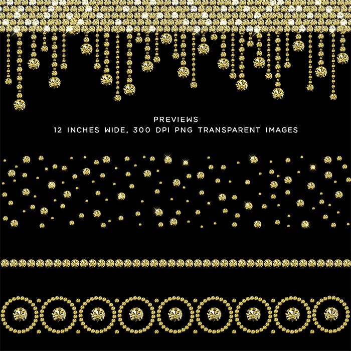 Diamonds Confetti & Borders GOLD - Clip Art Gemstone - 13 PNG ...