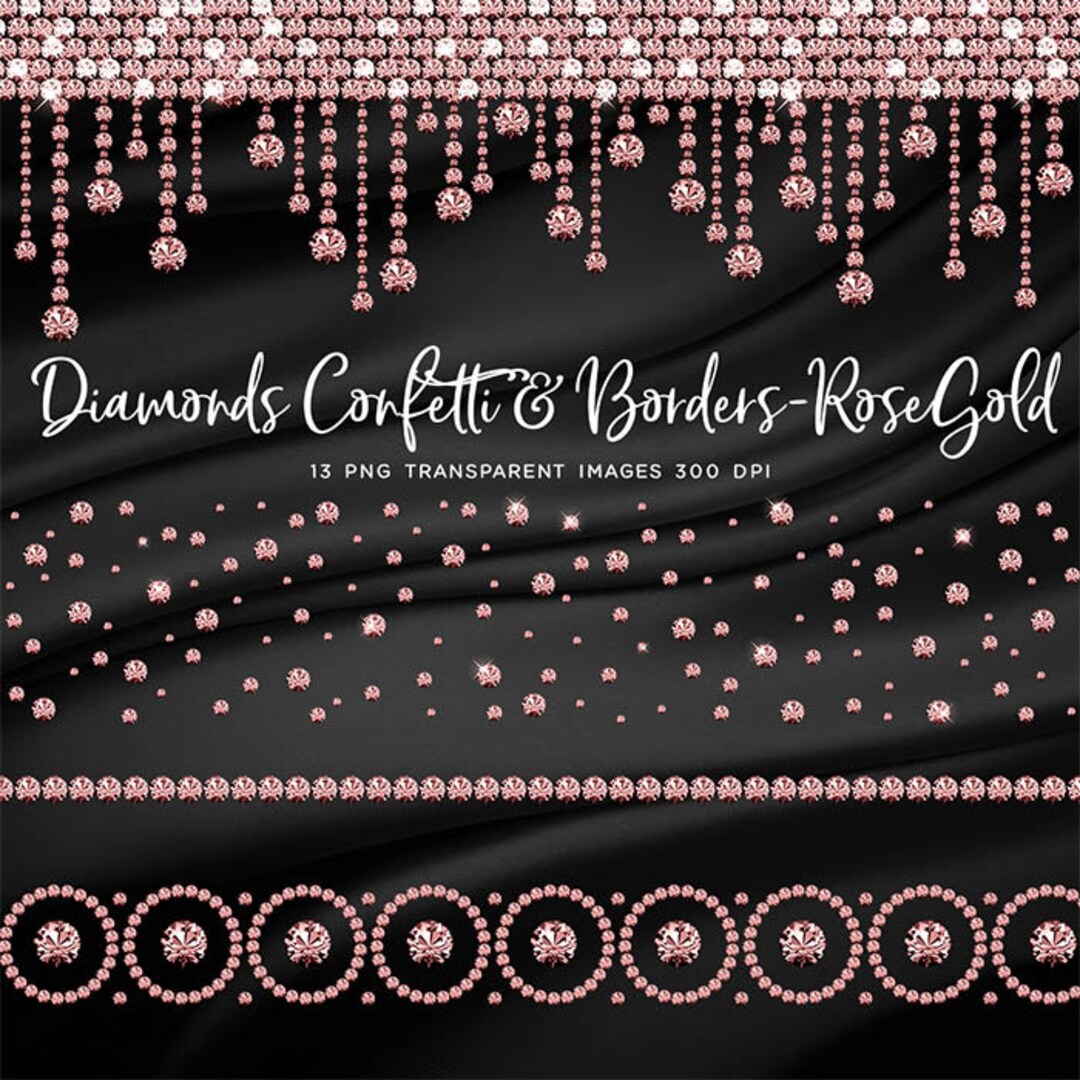 Diamonds Confetti & Borders Rosegold - Clip Art Gemstone - 13 PNG ...