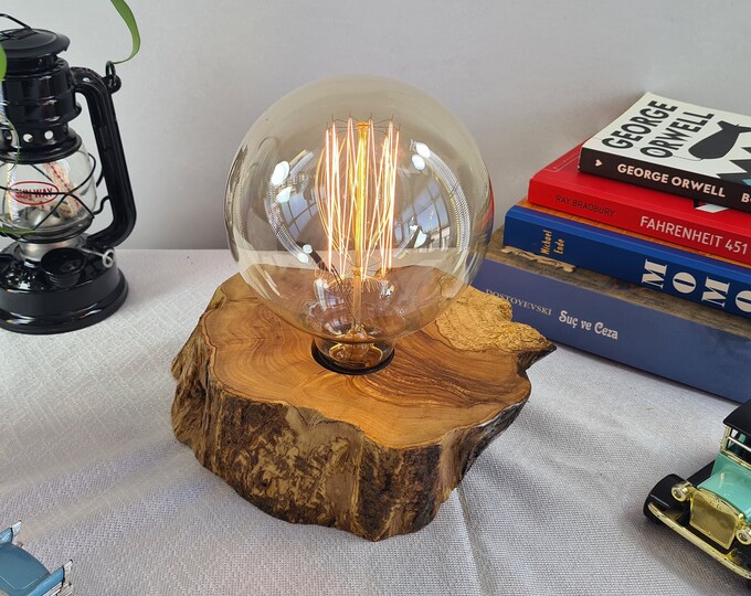 Olive Wood Desk Lamp, Live Edge Night Lamp, Rustic Decor Lighting - Etsy