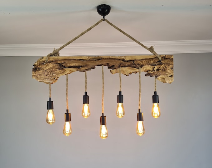 Rustic Olive Wood Dining Room Ceiling Lamp, Handmade Live Edge ...