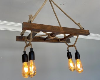 Wooden Ladder Pendant Chandelier Rustic Farmhouse Lighting | Etsy