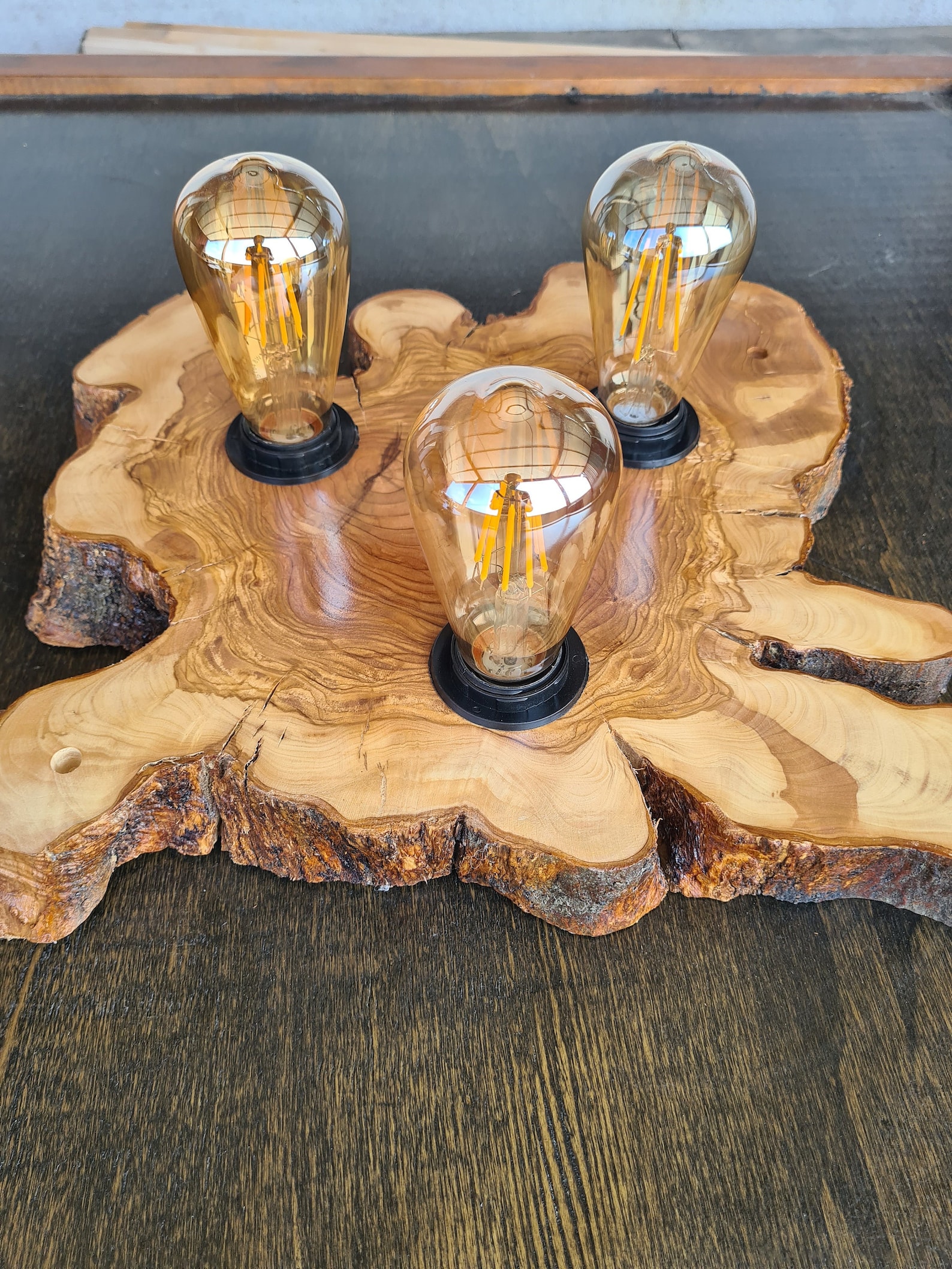 Flush Mount Live Edge Olive Wood Slab Pendant Chandelier, Rustic ...