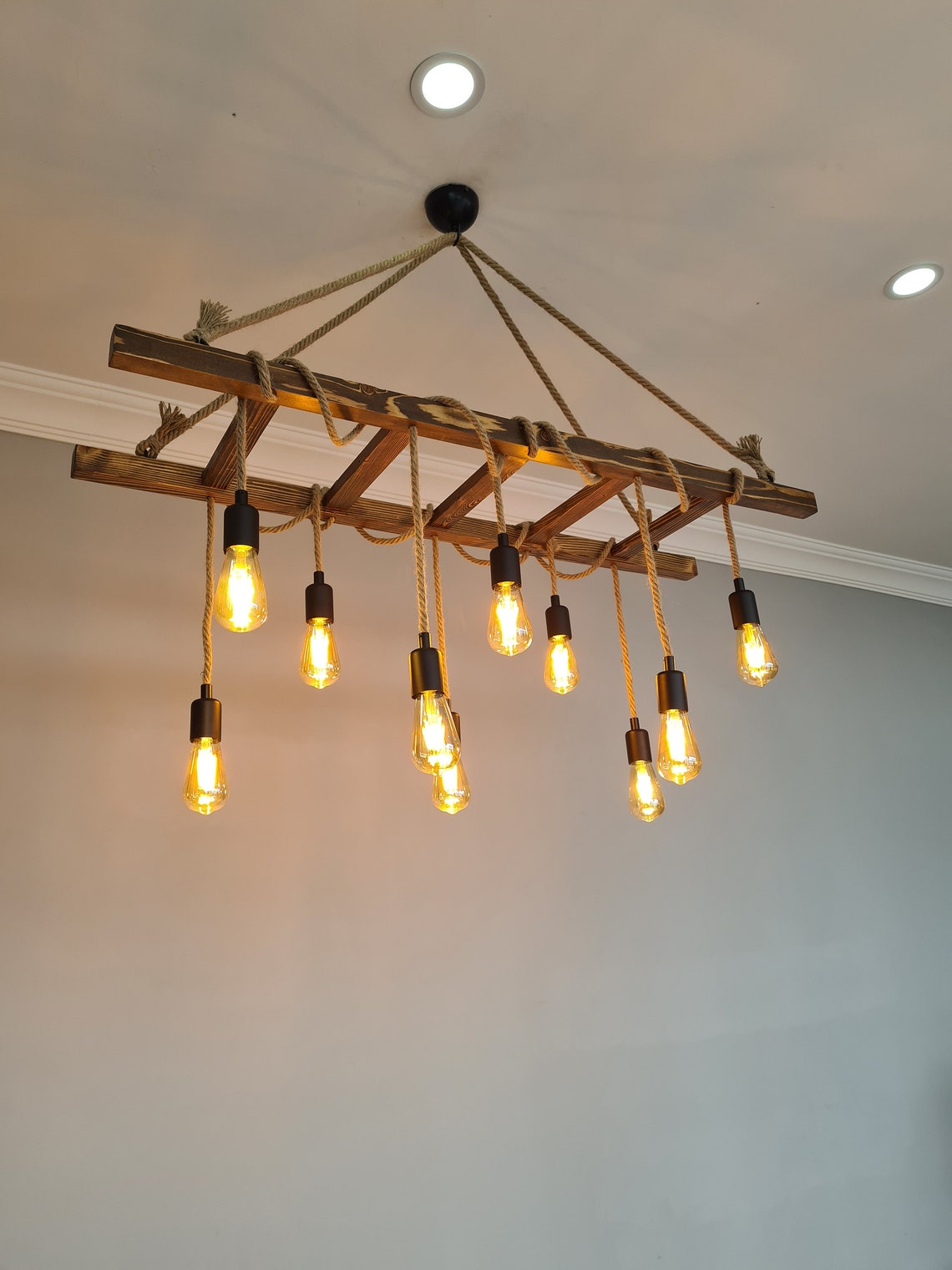 Farmhouse Wooden Ladder Pendant Chandelier Rustic Wood Light - Etsy