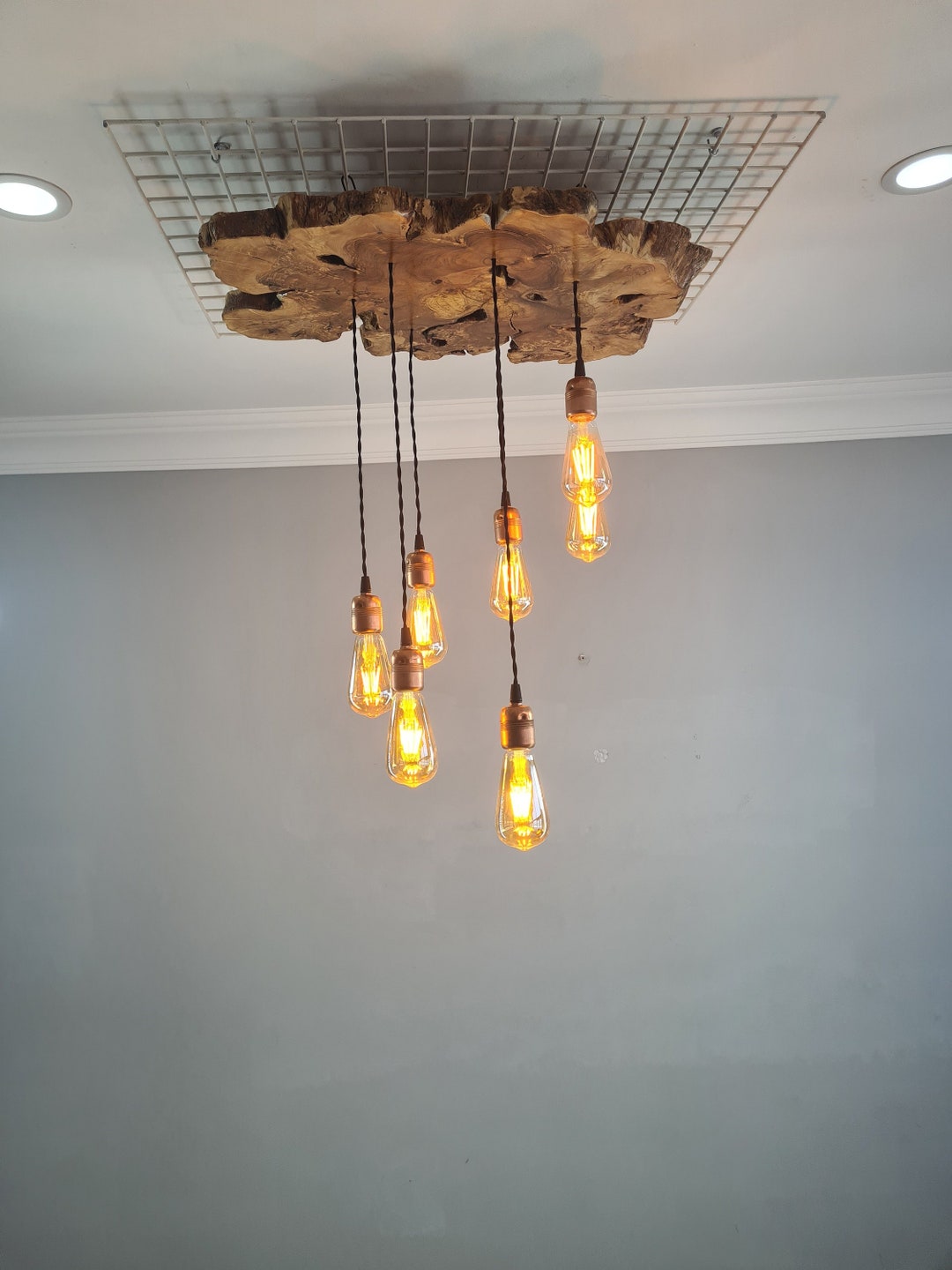 Live Edge Olive Wood Slab Pendant Chandelier, Rustic Hanging Lighting ...
