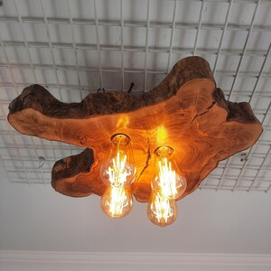 Live Edge Olive Wood Slab Pendant Chandelier, Rustic Lighting Fixture ...