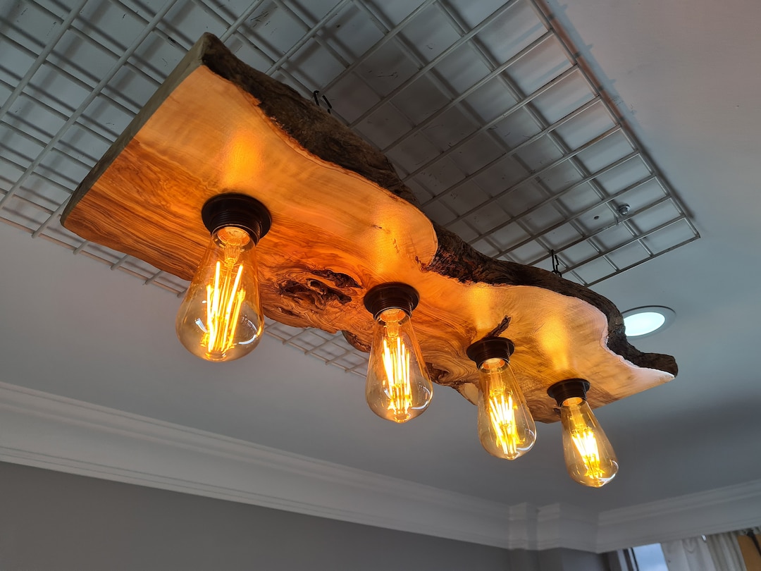 Live Edge Olive Wood Slab Pendant Chandelier, Rustic Lighting Fixture ...