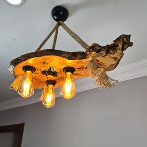 Live Edge Olive Wood Slab Pendant Chandelier, Rustic Lighting Fixture ...
