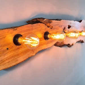 Olive Wood Rustic Bathroom Vanity Lighting, Live Edge Wooden Wall ...