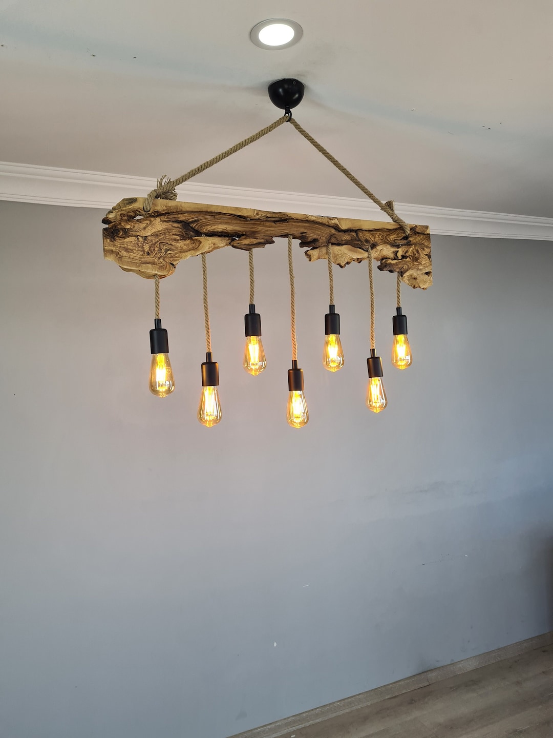 Rustic Live Edge Wooden Lighting Fixture, Olive Burl Wood Slab ...