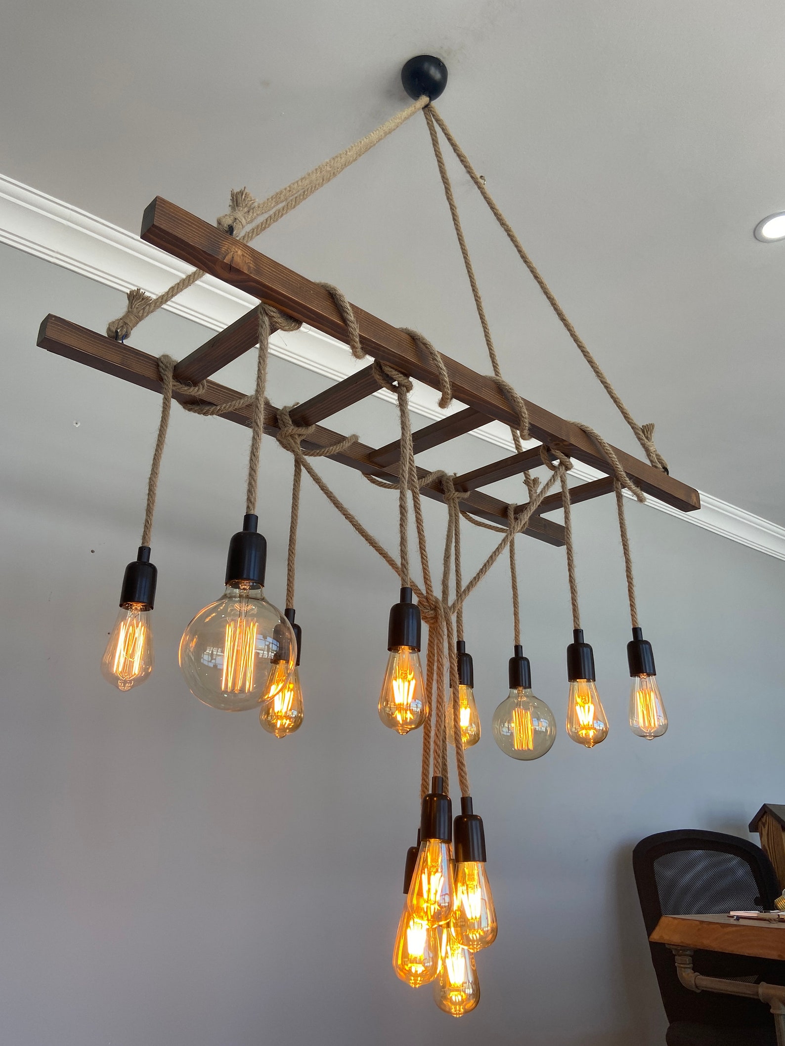 Wooden Ladder Pendant Chandelier Rustic Farmhouse Lighting | Etsy