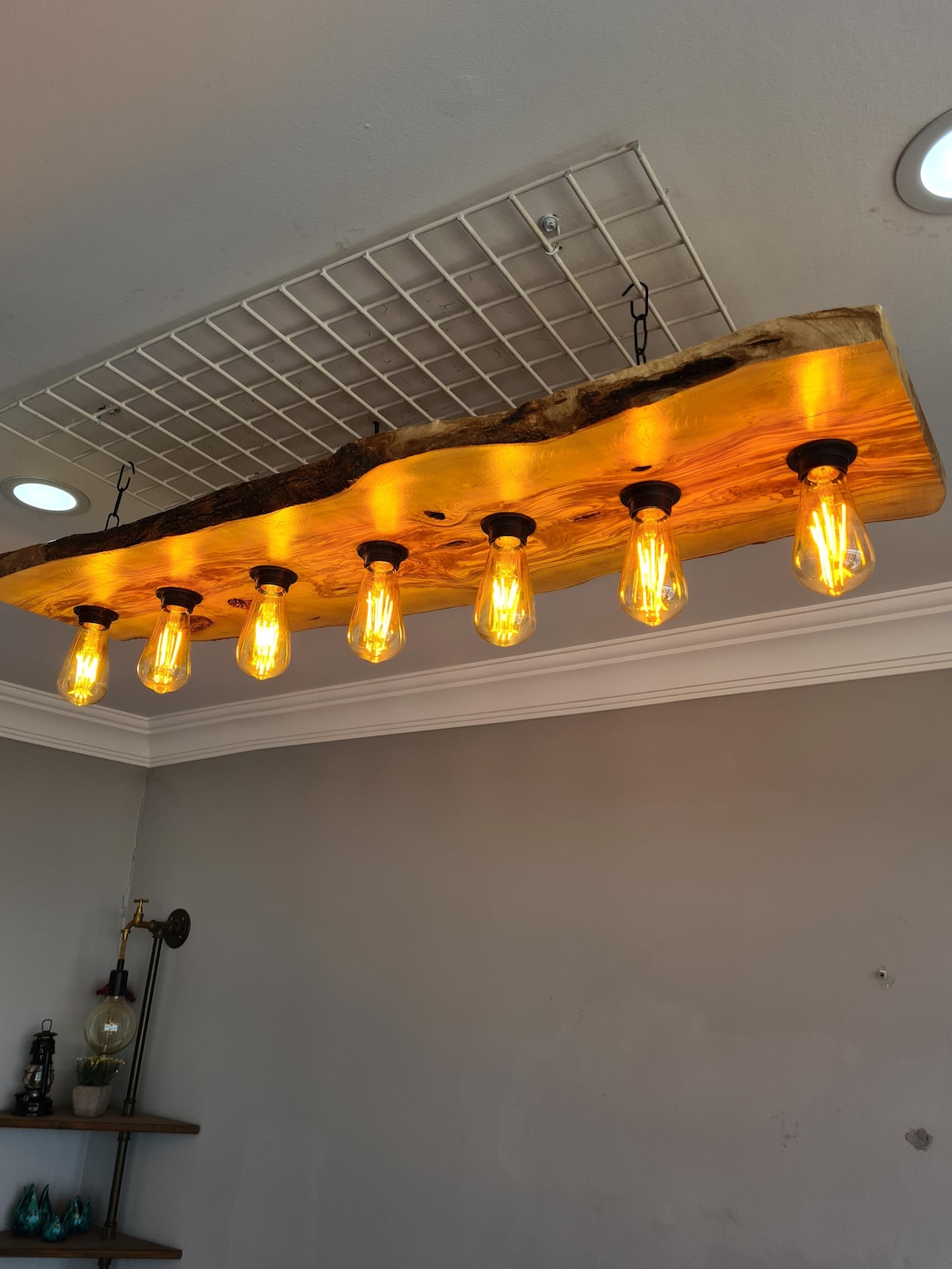 Large Live Edge Olive Wood Slab Pendant Chandelier for Dining Table ...