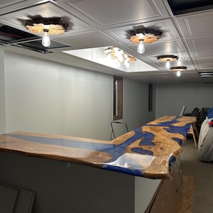 Flush Mount Live Edge Olive Wood Slab Pendant Chandelier, Rustic ...