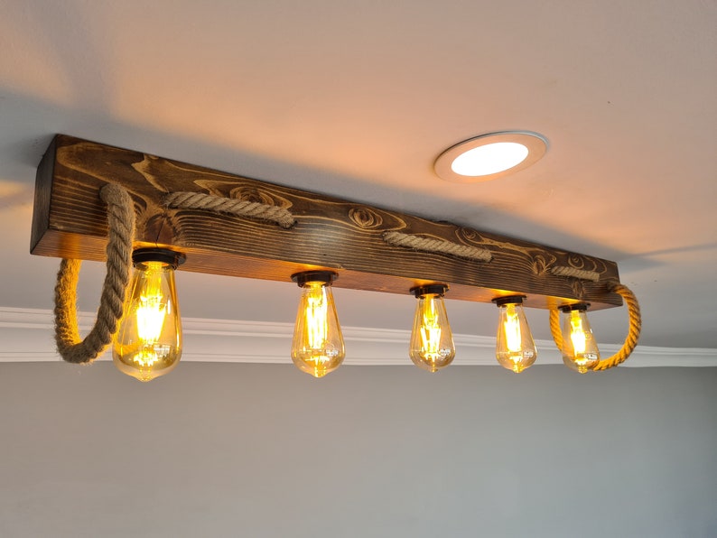 Flush Mount Farmhouse Wooden Beam Light Fixtuture, Rustic Wood ...