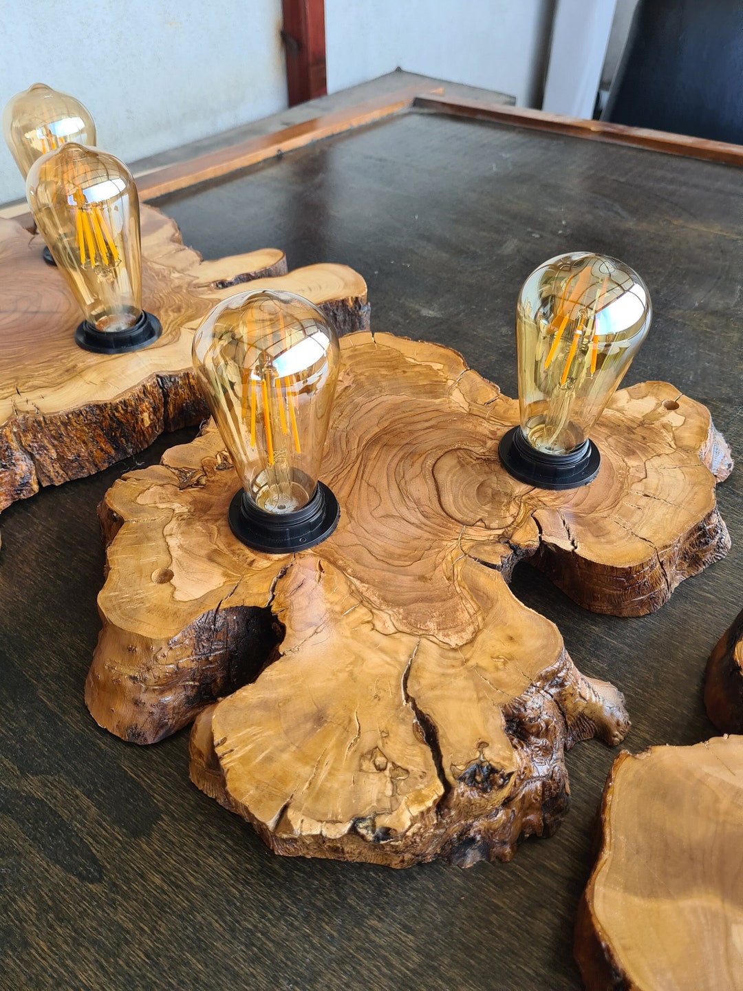 Flush Mount Live Edge Olive Wood Slab Pendant Chandelier, Rustic ...