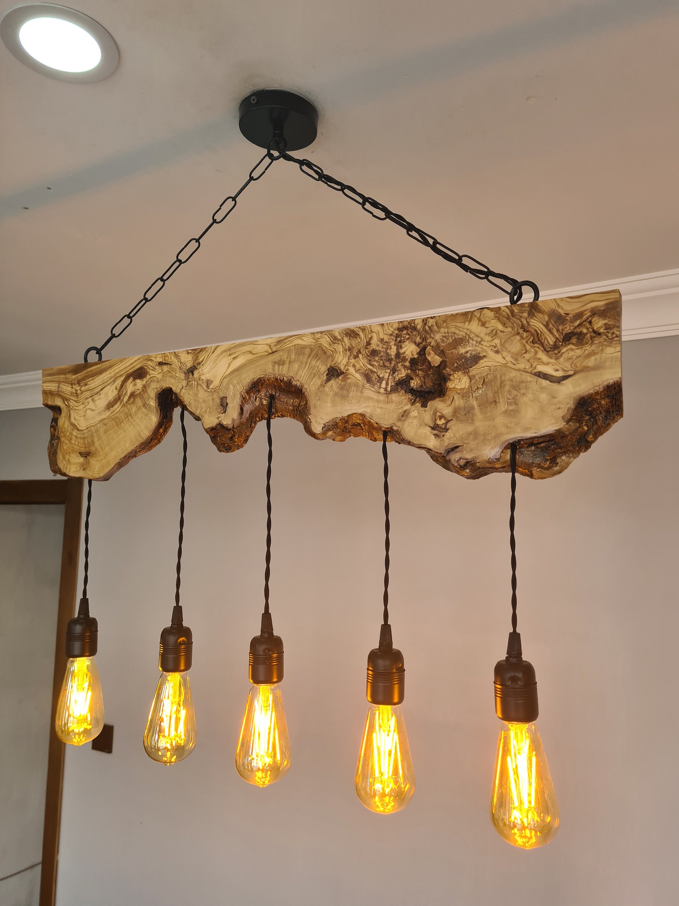 Olive Wood Lighting Fixture for Dining Table, Farmhouse Chandelier for ...