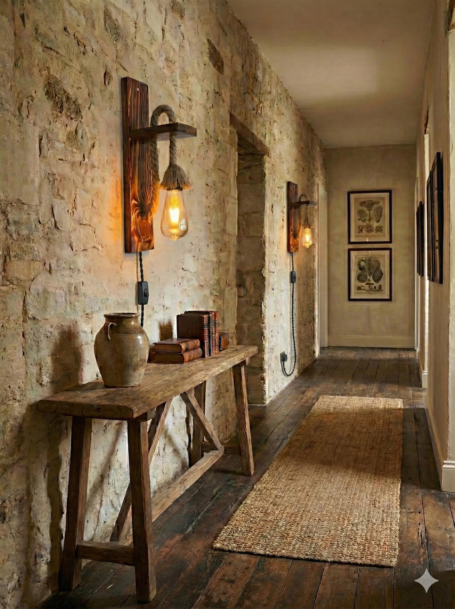 Rustic Wooden Wall Lamp for Hallway, Farmhouse Wall Light for Entryway ...